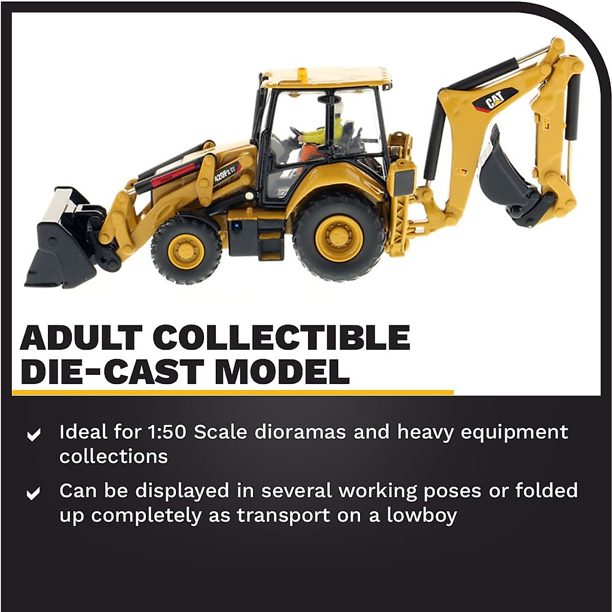 1:50 Caterpillar 420F2 IT Backhoe Loader - High Line Series by Diecast Masters - 85233 (Comes with Auger, Material Arm, Pallet Fork, and H70 Hammer attachments)