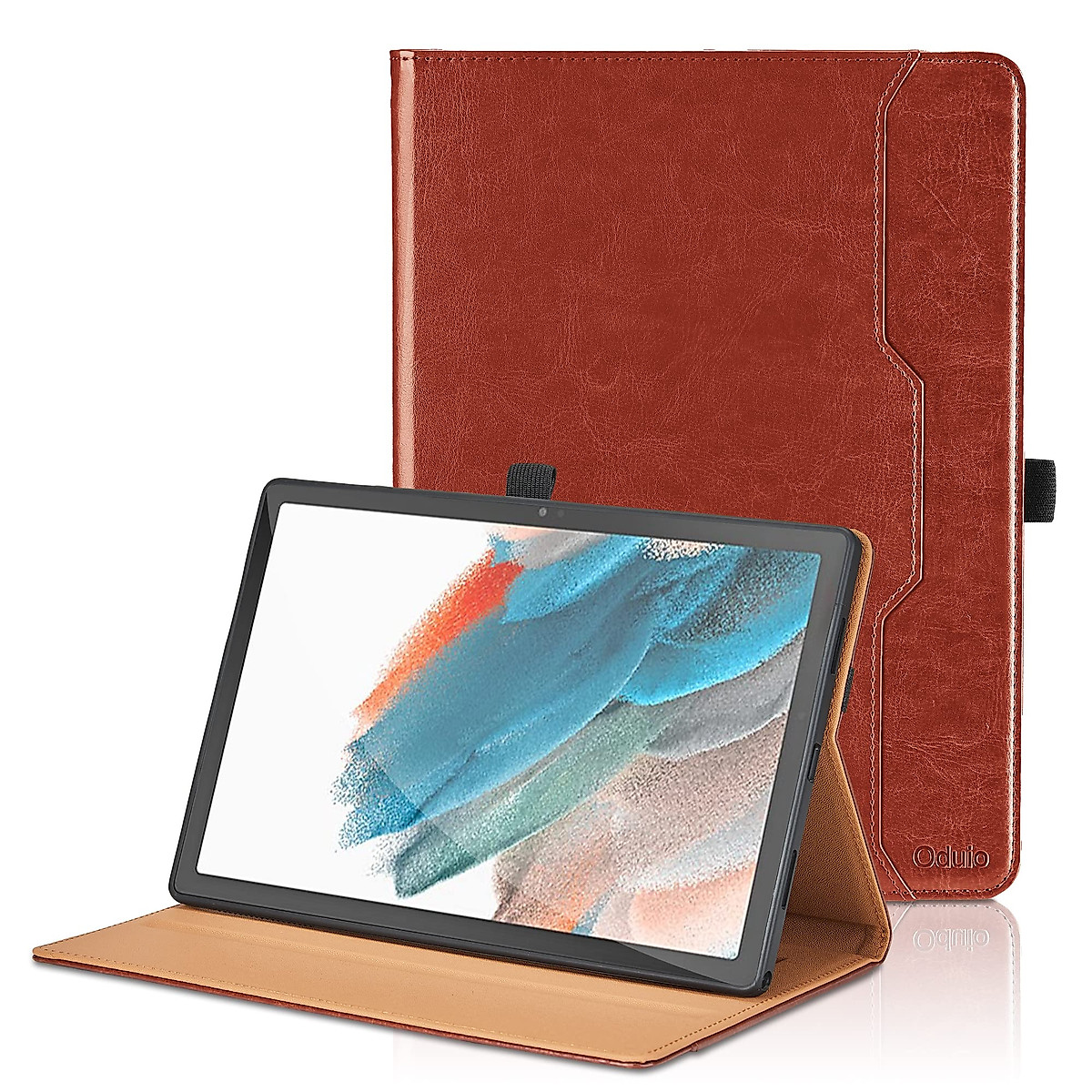 Case for Samsung Galaxy Tab A8 10.5 inch 2022 (SM-X200/X205/X207), Premium PU Leather Tablet Case with Hand Strap Large Pocket Auto Wake/Sleep Smart Cover, Reddish-Brown