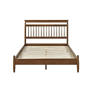 Lexicon Bed Frame with Headboard, Mid Century Modern Bed Frame with Spindle Headboard, Wood Platform Bed Frame Mattress Foundation No Box Spring Needed, Queen Bed, Caramel