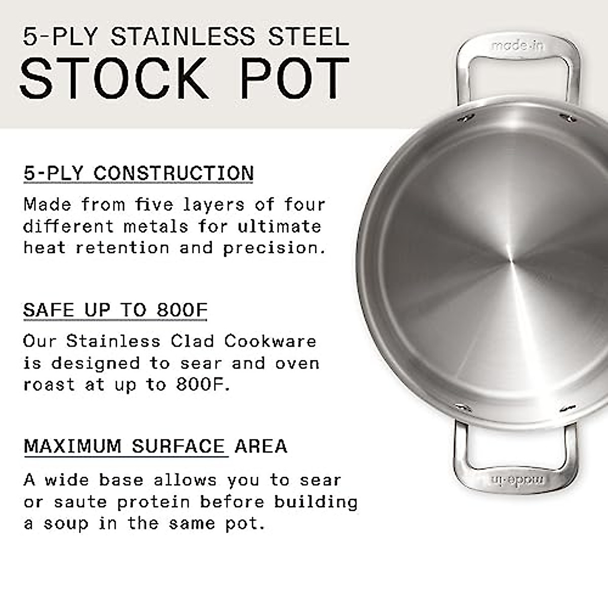 Made In Cookware - 6 Quart Stainless Steel Stock Pot With Lid - 5 Ply Stainless Clad - Professional Cookware - Crafted in Italy - Induction Compatible