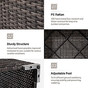 LAUSAINT HOME Outdoor Patio Furniture, 7 Pieces Outdoor Sectional PE Rattan Wicker Patio Furniture Sets, All Weather Garden Conversation Seat with Cushion and Glass Coffee Side Table (Grey)