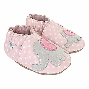 Robeez Baby Girls Little Peanut Shoes Soft Soles Traditional Silhouette Pink and White Polka Dots with Elephant 6-12 Months Infant