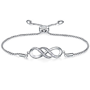 NINAMAID Women Silver Infinity Endless Love Symbol Charm Bracelet Jewelry Gifts with Sparking Crystal Bangle Bracelets for Friendship/Sister/Mother/Daughter