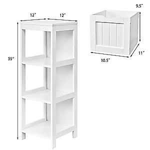 MAXCBD Nightstand Bedside Table Drawer Cabinet Bathroom Floor Cabinet Side Wooden Storage Organizer W/Removable Drawers White Bathroom Floor Cabinet Storage Tower Dresser