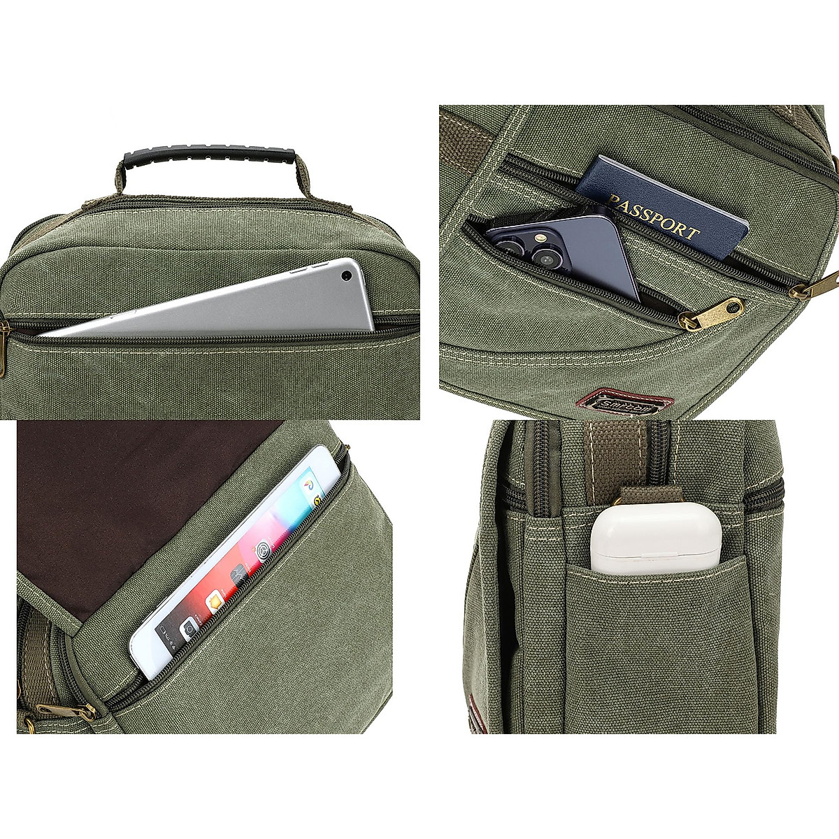 Smrcom Man Canvas Purse Small Crossbody Messenger Shoulder Work Side Bag Travel Purse (Amry green)