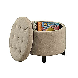 Convenience Concepts Designs4Comfort Round Storage Ottoman 19.75" - Versatile Contemporary Foot Stool for Living Room, Office, Tan Fabric