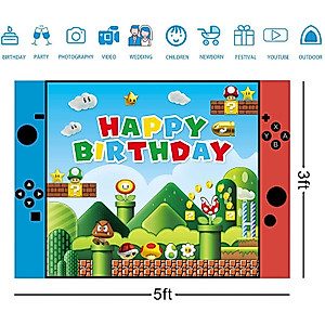 Adventure Video Game Happy Birthday Backdrop for Children Boys Happy Birthday Party Decor Supplies Kids Shoot Props Cake Table Decor Supplies 5x3ft