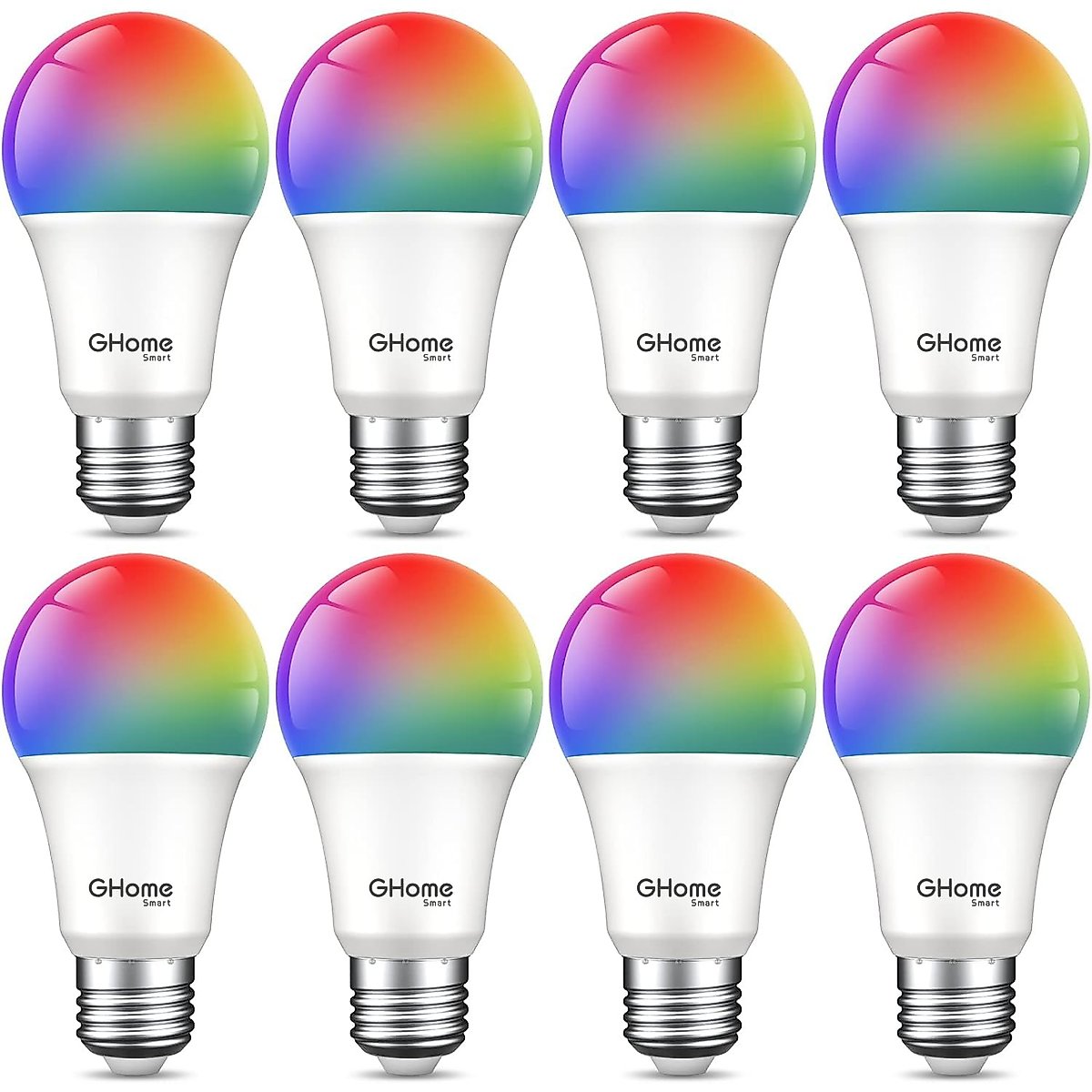 Ghome Smart Lightbulbs, A19 E26 ColorChangingLedBulbWorks with Alexa, Google Home, App & Voice Control, 2.4Ghz WiFiOnly, 800 lumensDimmable RGB Warm White Smart Home Lighting Bulb, 4 Count(Pack of 2)
