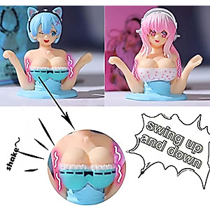 Dimcaso Chest Shaking Car Ornaments, Anime Figure Girl Car Dashboard Decorations, Bobbleheads for Car Dashboard, Cute Anime Girl Figure, Chest Shaking Ornament for Room Car Decor (Rem+Sonic+Kanako)