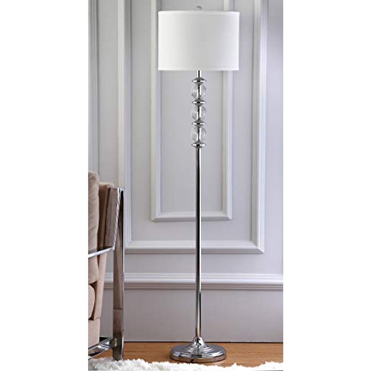 SAFAVIEH Lighting Collection Riga Clear Crystal/ Chrome 60-inch Living Room Bedroom Home Office Standing Floor Lamp (LED Bulb Included)