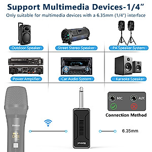 Bietrun UHF Receiver Wireless Microphone WXM02 / WXM04, with 720mAh Rechargeable Battery, 160 ft Working Range, 1/4" Output for for Karaoke Machine/PA Speakers System/Mixer