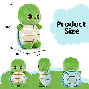 Turtle Stuffed Animal - 14 Inches Turtle Plush Toy - Soft Green Turtle Stuffed Plush Hugging Pillow - Cute Toy Gift for Boys and Girls Girlfriend Birthday