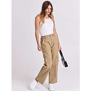 ANRABESS Women's Cargo Pants High Waisted Baggy Multiple Pockets Casual Trendy Fashion Relaxed Fit Y2K Trousers Brown Medium