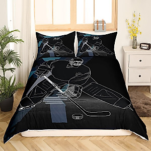 Castle Fairy Ice Hockey Player Duvet Cover Twin Size,Fashion Ice Sports Comforter Cover with 1 Pillowcase for Boys Girls,Creative Geometry Soft Breathable Bed Cover Room Decor