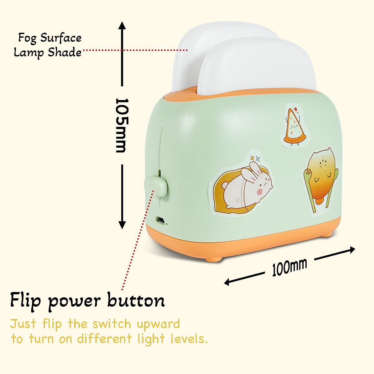 THAYLA Cute Night Lights with USB Rechargeable & Kawaii Stickers for Kids Toaster Lamp Bread Night Light Room Desk Decor for Bedroom, Baby Nursery, Living Room, Dining Pink