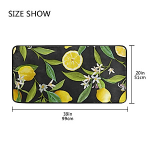 Fruit Lemon Floral Leaves Kitchen Floor Mat Non Slip Washable Doormat Runner Carpet for Bedroom Foyer Laundry Home Decor 20" x 39"