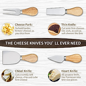 Ingcebo Stainless Steel Cheese Cutting Board with Wire Cutter, Cheese Slicer Cutter with 4 Cheese Knives Set and 5 Replacement Wires for Cutting Cheese