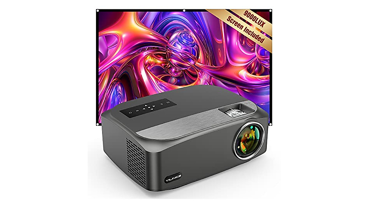 VILINICE Native 1080P 9000 Lux Projector + 100" Screen