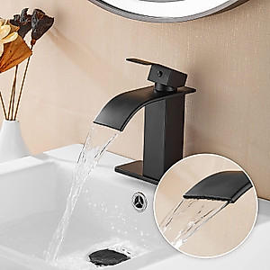 Fransiton Black Waterfall Bathroom Faucet Lavatory Single Handle 1 or 3 Hole Bathroom Sink Faucet Washbasin Faucet with Deck and Pop-up Drain