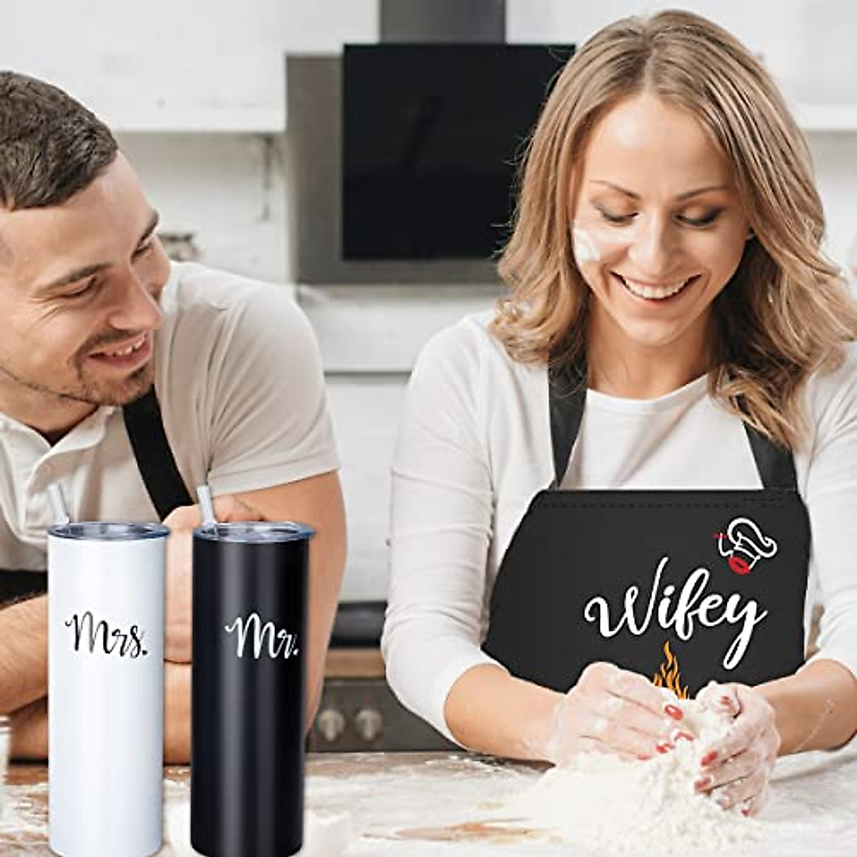 Wedding Gifts,Couples Gifts Engagement Gifts For Couples Unique,Bridal Shower Gift for Bride and Groom,Newlywed Mr and Mrs Stainless Steel Tumbler Gift,Anniversary Funny Aprons Gifts for Husband Wife