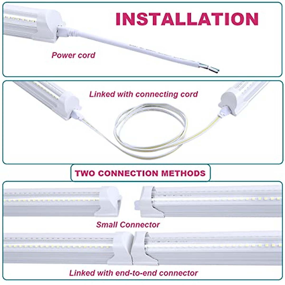 MKUJOO 6 Pack 4FT 60W LED Shop Light, V Shape Integrated T8 LED Tube Light, 6600LM, 6000K Super Bright White,high Output Linkable with Plug for Garage, Workshop,Basement,Warehouse