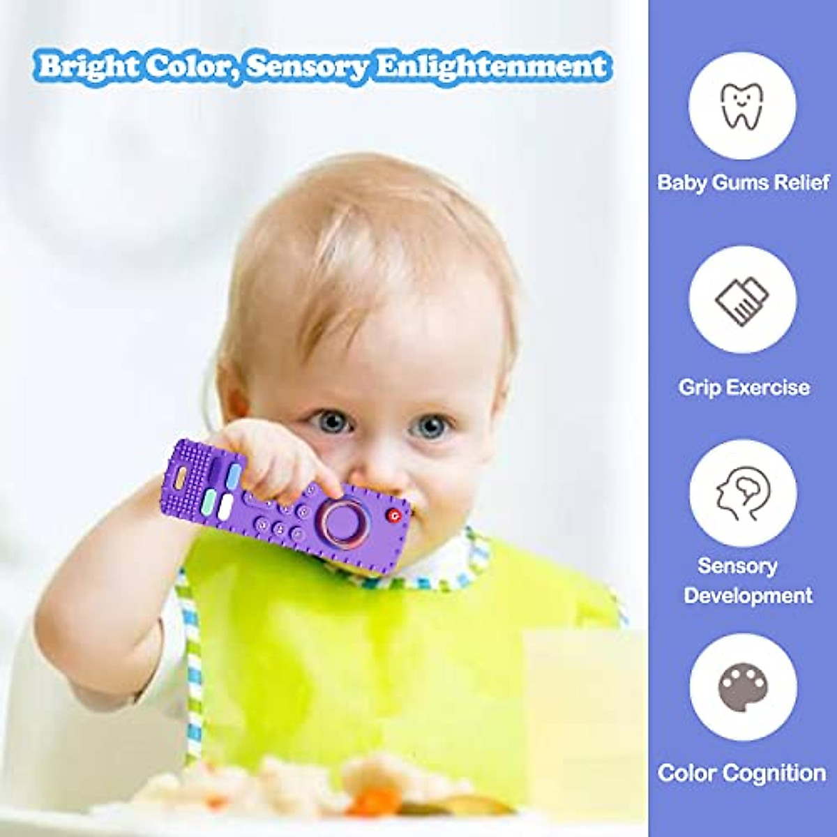 ROBBEAR Baby Teething Toys, Food Grade Silicone Teethers for Babies 3 6 12 18 Months, Fire Stick TV Remote Shape Infant Chew Toys for Boys and Girls, Freezer BPA Free (FTV-Purple)