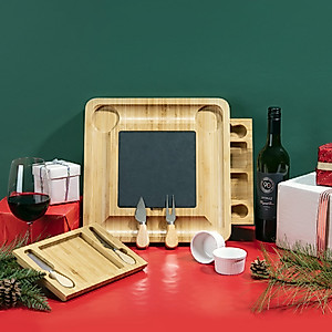 Emporio Logic Cheese Board Set with Ceramic Cups, Marble Slate & Cheese Knife Set – Large Cheese Plates & Platter - Wedding and Housewarming Gifts