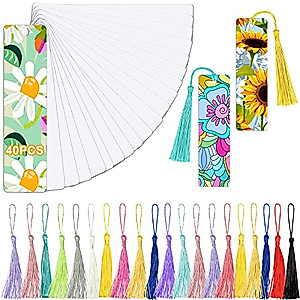 40Pcs Heat Transfer Sublimation Blank Metal Bookmark, Aluminum DIY Bookmarks with Colorful Tassels for Keychains Craft Projects Birthday Present Tags