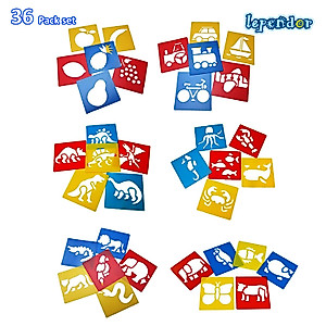 Lependor 36 Pieces Plastic Drawing Painting Stencil Templates for Kids Crafts - Washable Template for School Projects - Random Colors