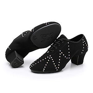 YKXLM Black Modern Jazz Dance Shoes Latin Ballroom Dance Sneakers Oxford Cloth Boost Dance Sports Shoes,Model WHNJB-5CM-JD, 6.5 B(M) US