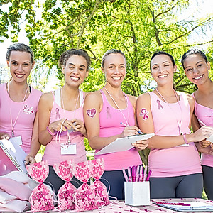 Heartome Breast Cancer Awareness Accessories, 204Pcs Ribbon Party Supplies, 4 Rolls of 11 Yards Ribbon, 200Pcs Breast Cancer Support Cellophane Bags for Breast Cancer Parties Present Wrapping