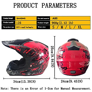SanQing Dirt Bike Helmets Youth Motocross, Motorcycle, BMX, ATV, Off-Road, Kids Four Wheeler, Moutain Bike Helmets Dot Approved (Goggles Gloves Faceshield) (Red, Medium)