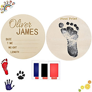 Baby Newborn Custom Announcement Sign, Wooden Birth Announcement Sign for Hospital Baby Name And Birth Details, Fingerprint Footprints Can be Left on The Baby Announcement Sign Back(4-6 inches)
