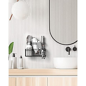 Hair Tool Organizer, ULG Hair Dryer Holder Over Cabinet or Wall Mount, Bathroom Organizer Under Sink with 5 Adjustable Heights and 3 Compartments for Hair Dryer, Curling Wand, Hair Straightener(Black)