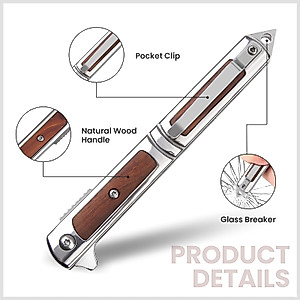 ITOKEY EDC Pocket Knife for Men, Tanto Folding Knife, Pocket Knives with Clip, Glass Breaker, Sheath, Slim Knife, Cool Keychian Knives for Outdoor Survival, Camping