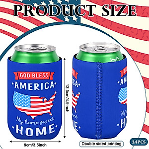 Veterans Day Gifts for Men 24 Pcs American Flag Bottle Cooler Sleeves Gifts for Veterans Collapsible Insulation Cover for Veterans Day Patriotic Home Office Table Party Decorations, 12 oz