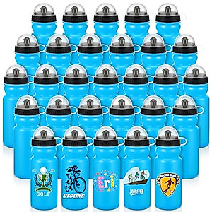 Mumufy 50 Pcs Sports Water Bottles Bulk 20 oz Plastic Water Bottles Reusable Mountain Bike Water Bottle Leakproof Blank Water Bottles for Sporting Events Boys Girls Adults (Light Blue)