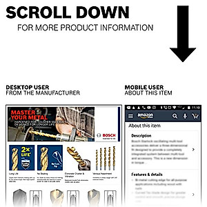 BOSCH TI4155 6-Piece 7/16 In. x 5-1/2 In Titanium Nitride Coated Metal Drill Bit with 3/8 In. Reduced Shank for Applications in Heavy-Gauge Carbon Steels, Light Gauge Metal, Hardwood