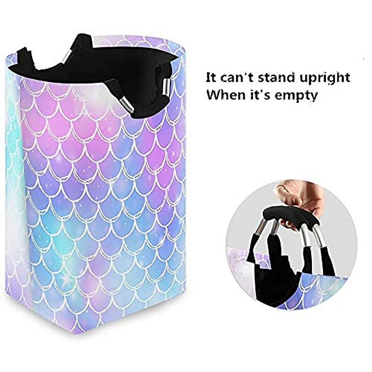 Princess Mermaid Kawaii Rainbow Scales Laundry Hamper Basket Bucket Sea Fish Tale Foldable Dirty Clothes Bag Washing Bin Toy Storage Organizer for College Dorms, Kids Bedroom,Bathroom