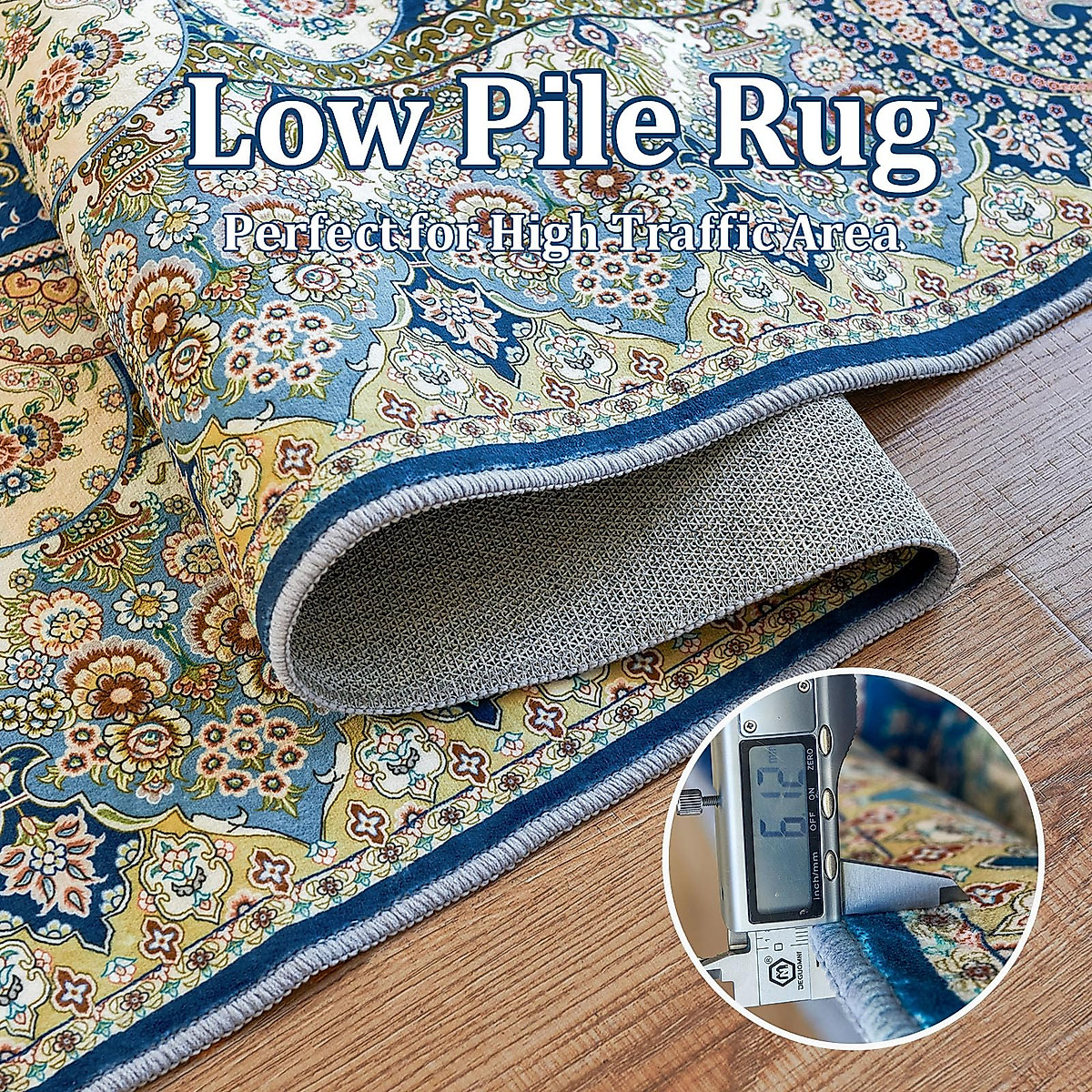 Paisley Blue Area Rug 3x5 for Entryway, Washable Low Pile Soft Non Silp Small Rug for Bedside