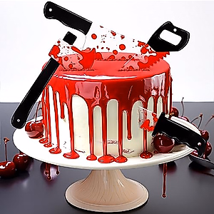 Huray Rayho Blood Splatter Knife Cake Toppers Horror Halloween Acrylic Cake Decorations for Spooky Killer Birthday Party Supplies Set of 4 Scary Crime Scene Decorations