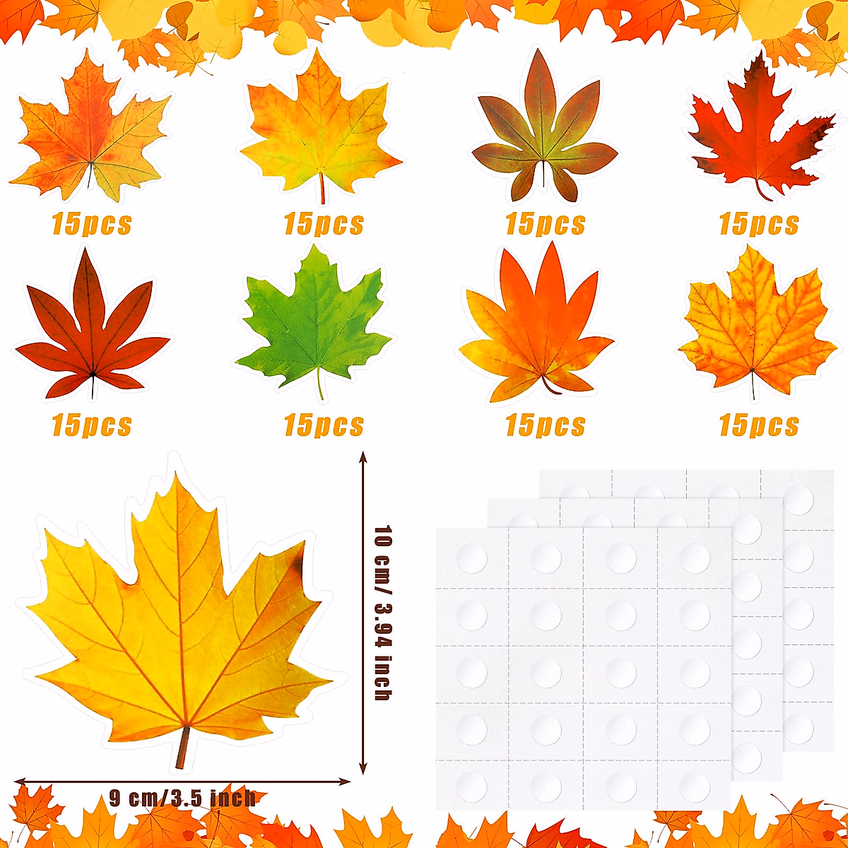 Fall Bulletin Board Decorations Fall Leave Cutout Autumn Thanksgiving Artificial Leaf Cutout Maple Paper Leave with Glue Point Dot for Classroom Bulletin Board Wall Decoration, 3.94 x 3.5 In (135 Pcs)