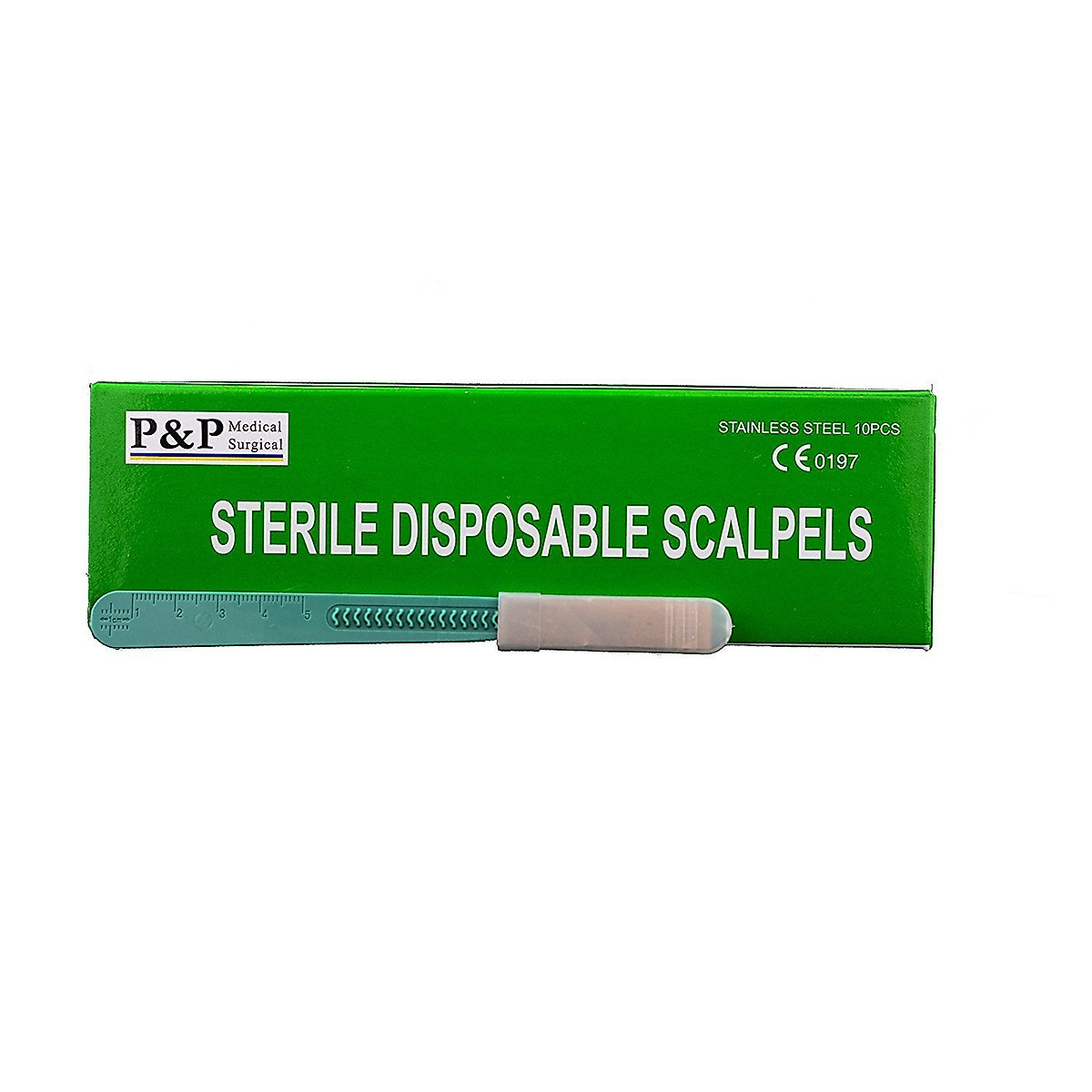 Disposable Scalpels Sterile Surgical Blade Size 12 Stainless Steel with Plastic Handle & Metric Line Individually Foil Wrapped Box of 10
