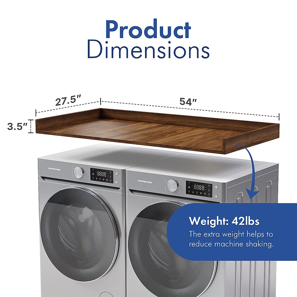 OfficeSimpli Washer Dryer Countertop w Non-Slip Pads, Made in USA, Laundry Room Wood Topper, Washer Dryer Cover for Top, Laundry Guard, Laundry Countertop, Laminate Finish (California Walnut)