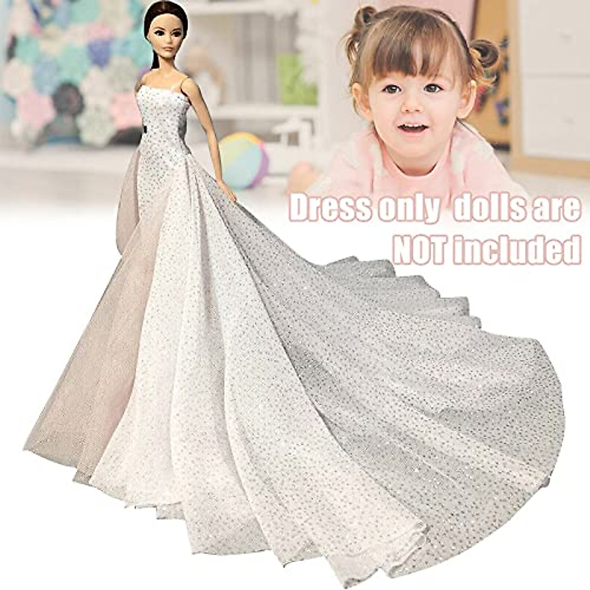 Princess Evening Party Clothes,White 11.5 Inches Fashion Wedding Dress for Doll Clothes Party,Gift for Kids 3 to 8 Years Old