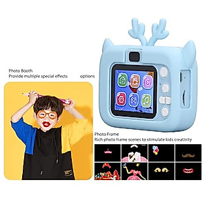 Toddler Camera, Auto Dimming Birthday Gift AI Intelligent 20MP Kids Camera with Frames for Party (Blue White)