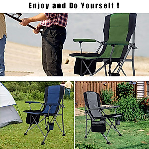 MaiuFun Portable Camping Chair Folding Heavy Duty Quad Outdoor Large Chairs Support 330 lbs High Back Padded Thicken Oxford with Armrests, Storage Bag, Cup Holder, Carry Bag for Outside(Grey)