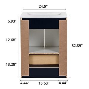 Spring Mill Cabinets Emlyn 24 Inch Bathroom Vanity with White Single Sink Top, 2-Door Cabinet, 1 Drawer, 24.5" W x 18.75" D x 32.89" H, Deep Blue