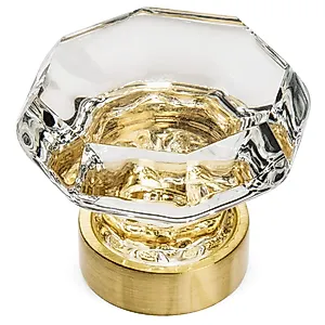 Cosmas 20 Pack 5268BB-C Brushed Brass Cabinet Hardware Knob with Clear Glass - 1-5/16" Diameter