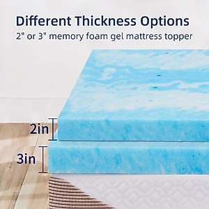 Opoiar 2 Inch Cooling Gel Memory Foam Mattress Topper in a Box, Medium Firm Mattress Topper for Pressure Relief & Temperature Regulation,CertiPUR-US Certified, Blue&White(Queen)